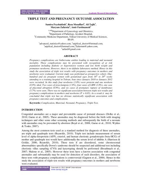 TRIPLE TEST AND PREGNANCY OUTCOME ASSOCIATION