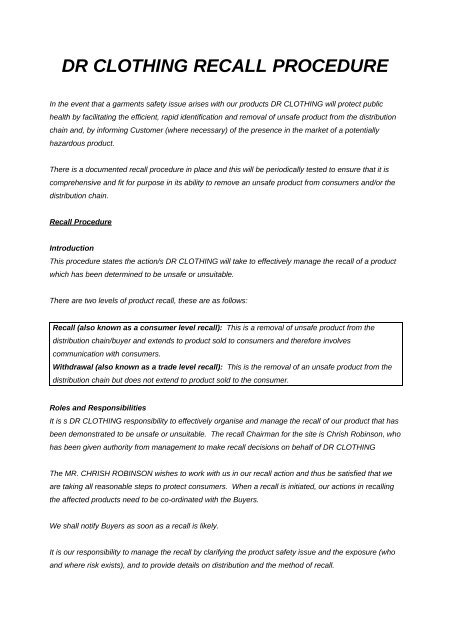 Recall Policy - Imimg