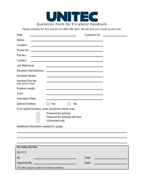 Quotation Form for Escalator Handrails - Unitec Elevator and ...