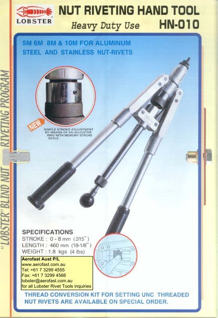 Aerofast Lobster HN-010 Hand Operated Rivet Nutter Tool ...