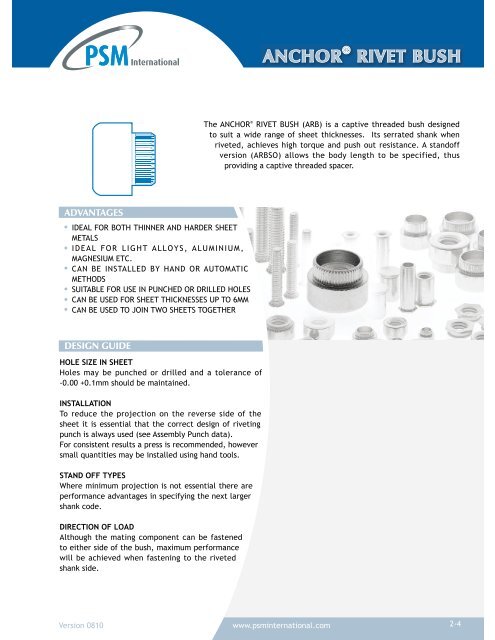 The ANCHOR RIVET BUSH (ARB) is a captive - H.W.Eckhardt Corporation