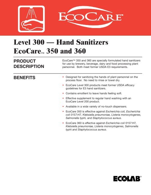Level 300 — Hand Sanitizers EcoCare™ 350 and 360