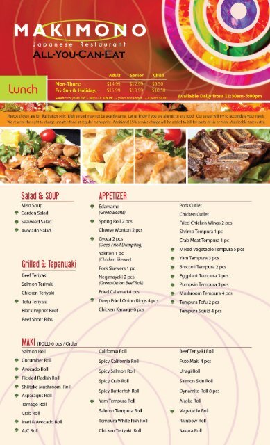 Download PDF Lunch Menu - Makimono