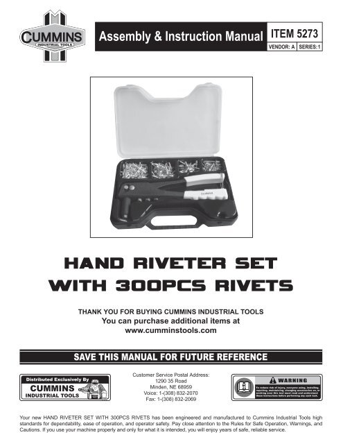 hand riveter set with 300pcs rivets - Parts, Manuals and Service ...