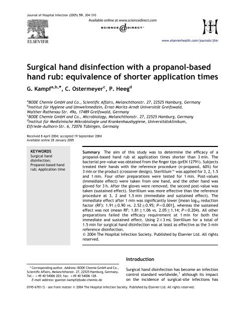 Surgical hand disinfection with a propanol-based hand rub ... - Bode