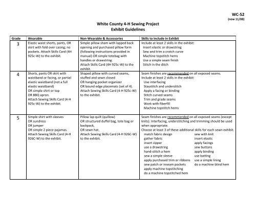 WC-52 White County 4-H Sewing Project Exhibit Guidelines