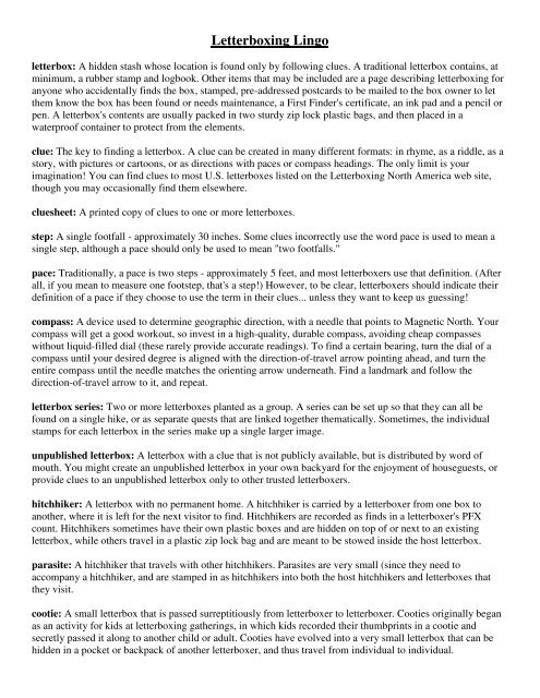 Letterboxing Lingo (Vocabulary)