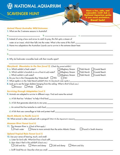 Scavenger Hunt - National Aquarium in Baltimore