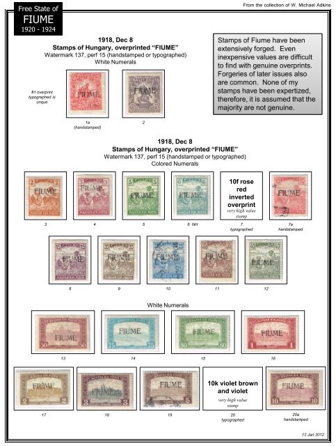 Free State of Stamps of Fiume have been extensively forged. Even ...