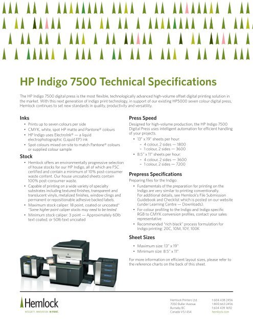 HP Indigo 7500 Technical Specifications