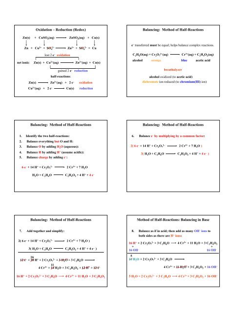 Reduction Half Reaction