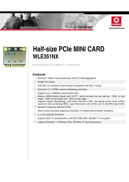 Half-size PCIe MINI CARD WLE351NX - Compex