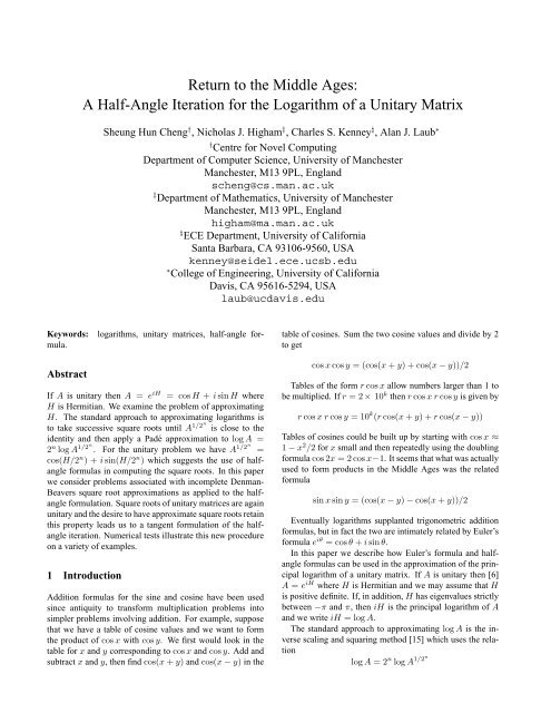 A Half Angle Iteration For The Logarithm Of A Unitary Matrix