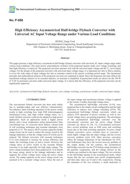 High Efficiency Asymmetrical Half-bridge Flyback Converter with ...