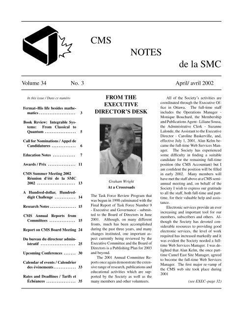 CMS NOTES de la SMC - Canadian Mathematical Society