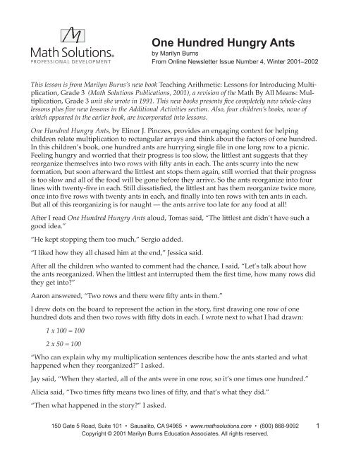 One Hundred Hungry Ants - Math Solutions