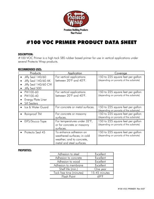#100 VOC PRIMER PRODUCT DATA SHEET - Protecto Wrap