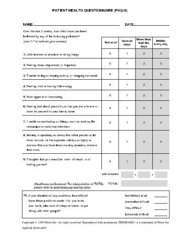 Patient Health Questionnaire-9 (PHQ-9) Pfizer - e-Referral