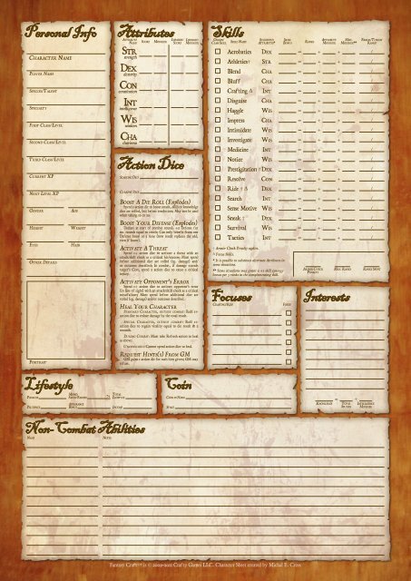 Fantasy Craft Variant Sheet - Color Fillable - Crafty Games