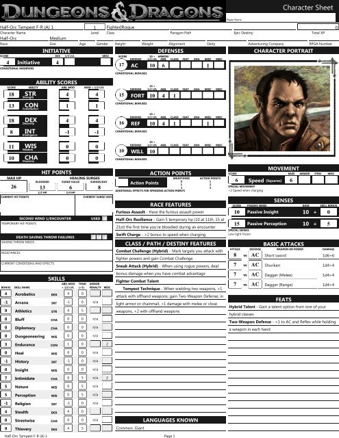 D&D 4E Character Sheet