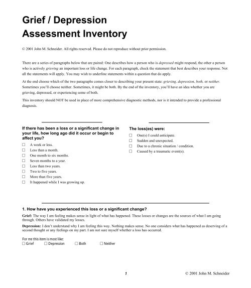 Grief / Depression Assessment Inventory - Integra