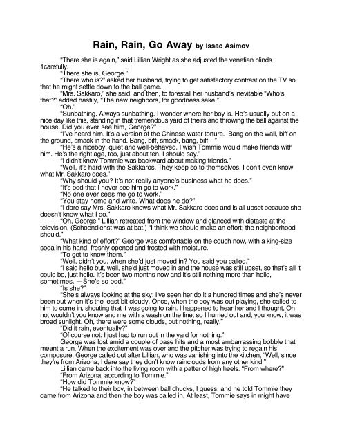 Rain, Rain, Go Away by Issac Asimov