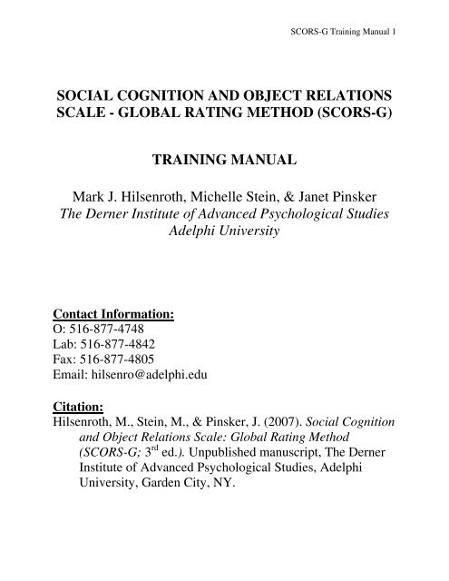 SOCIAL COGNITION AND OBJECT RELATIONS SCALE - American ...