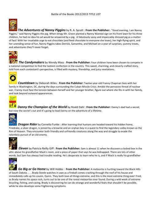 2012-2013 BOB Title List