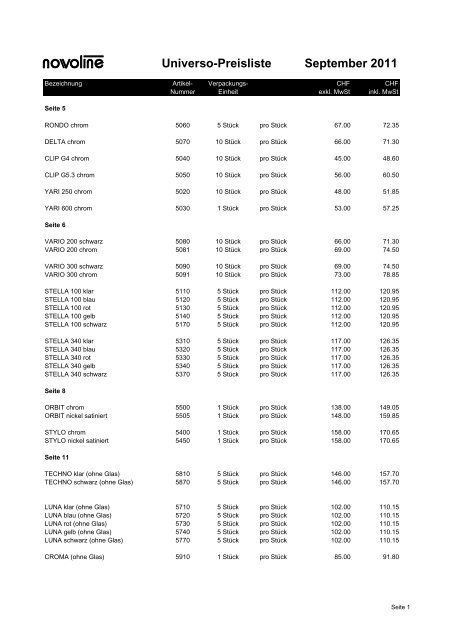 Universo-Preisliste - novoline ag