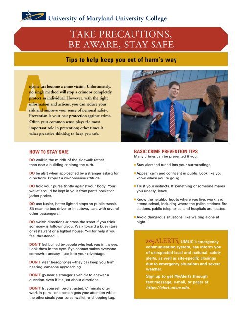TAKE PRECAUTIONS, BE AWARE, STAY SAFE - UMUC