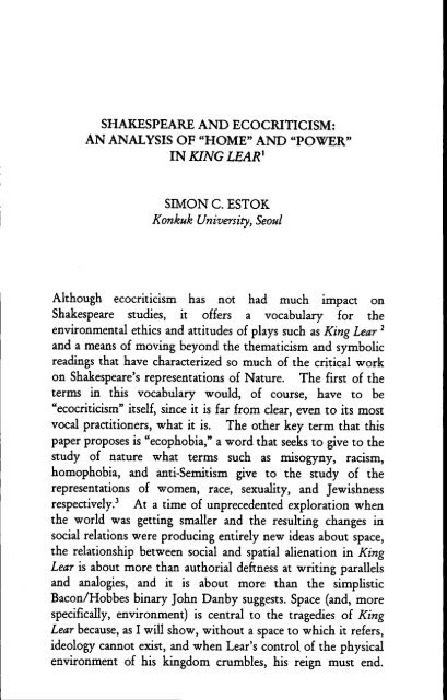 SHAKESPEARE AND ECOCRITICISM: AN ... - Simon C. Estok