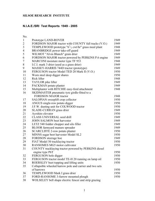 TEST REPORTS - Silsoe Research Institute