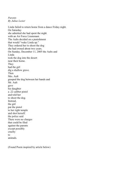 Parents By Julius Lester Linda failed to return home from a dance ...