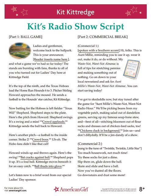 Kit's Radio Show Script - American Girl Publishing