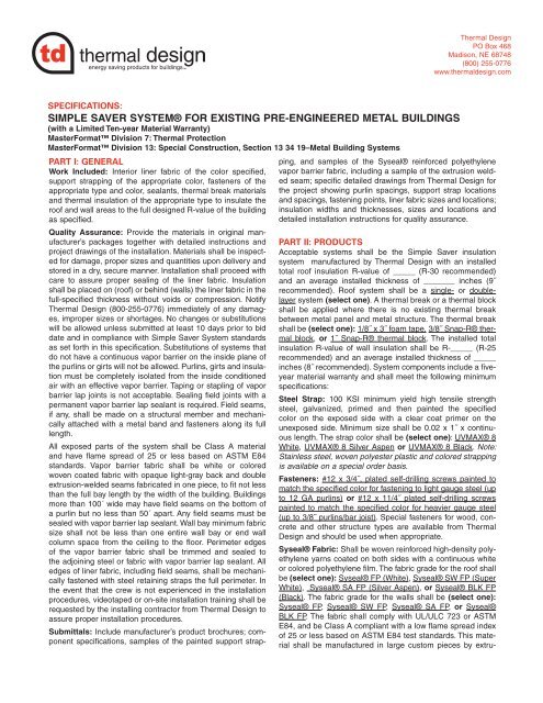 simple saver system® for existing pre-engineered ... - TLP Insulation