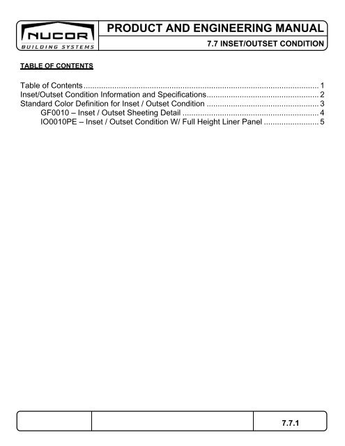 7.7 Inset / Outset Condition - Nucor Building Systems