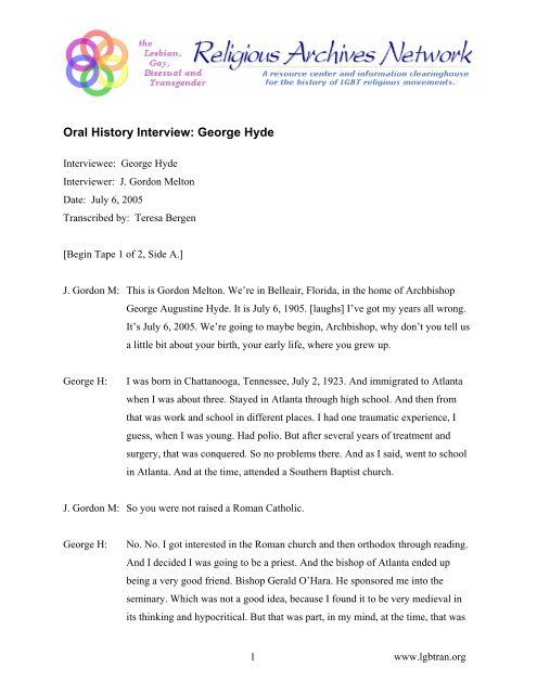 Oral History Interview: George Hyde