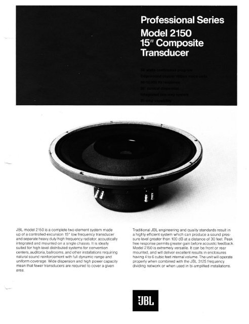 JBL model 2150 is a complete two-element system made up of a ...