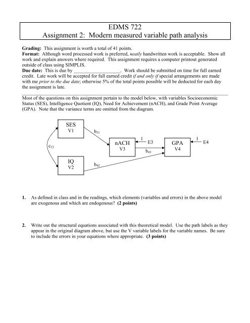 EDMS 722 Assignment 2: Modern measured variable path analysis