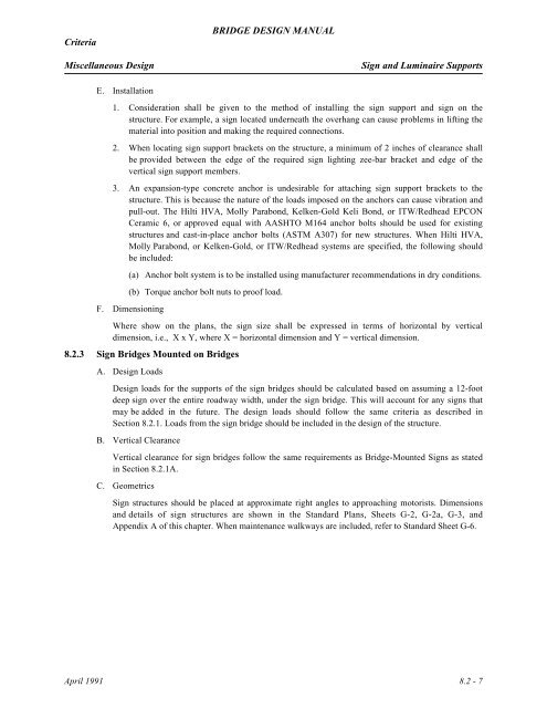 Criteria BRIDGE DESIGN MA