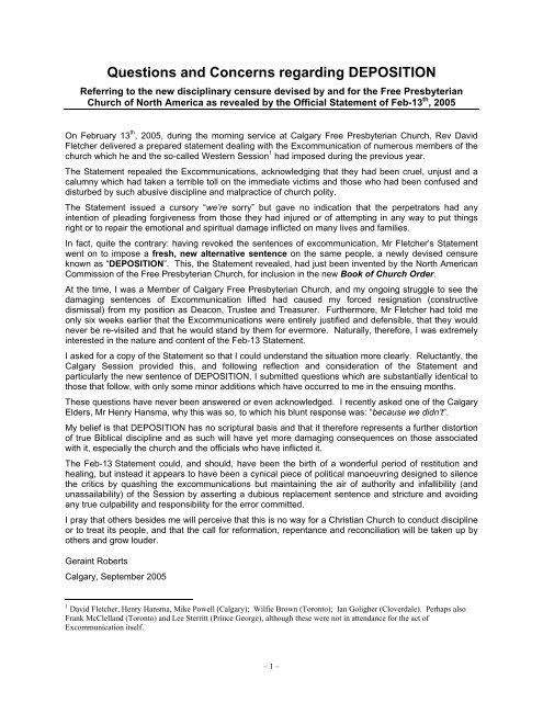 Questions and Concerns regarding DEPOSITION