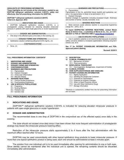 prescribing information for ZIOPTAN - Merck