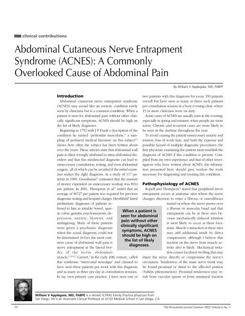 Abdominal Cutaneous Nerve Entrapment Syndrome (ACNES): A ...