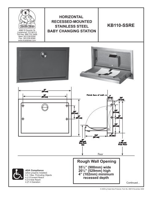 Technical Data Sheet Baby Changing Stations