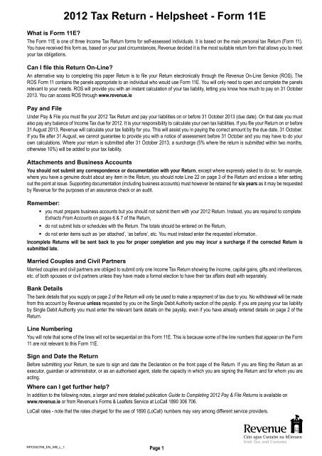 2012 Tax Return - Helpsheet - Form 11E