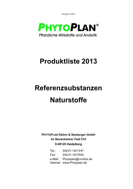 Katalog Naturstoffe - phytoplan.de
