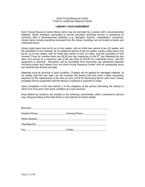 general library loan agreement - Frank D. Lanterman Regional Center