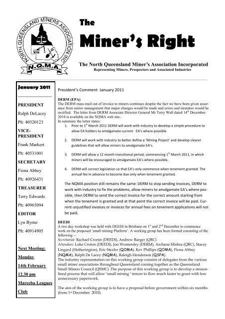 The Miner's Right - NQMA