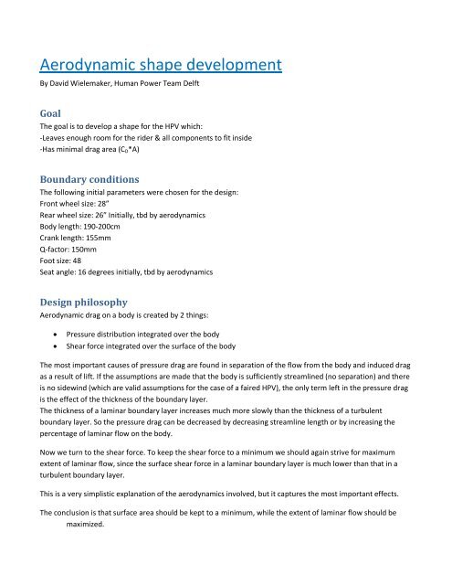 Aerodynamic shape development