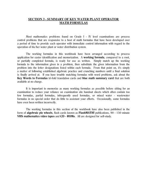 summary of key water plant operator math formulas